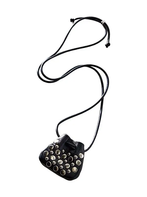 Free People Solenne Studded Leather Pouch - Black/silver