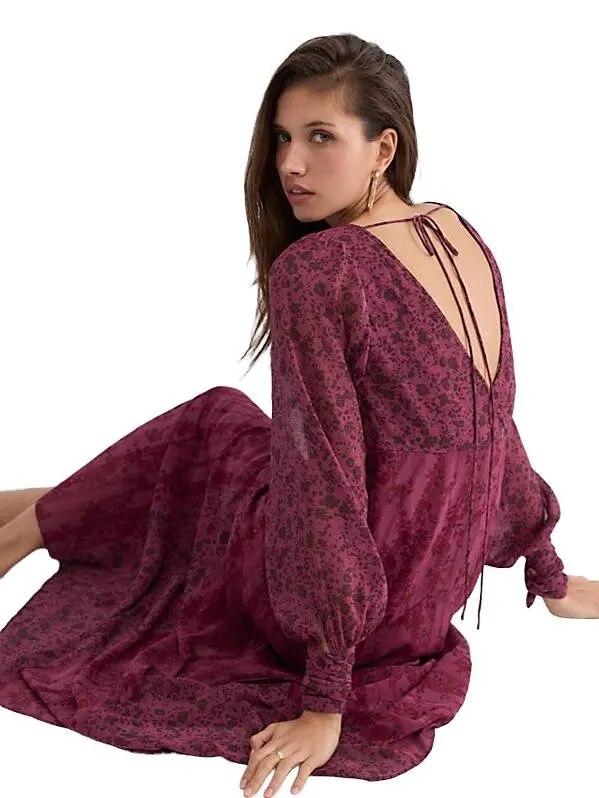 Free People See You Again Printed Midi Dress - Raspberry Combo
