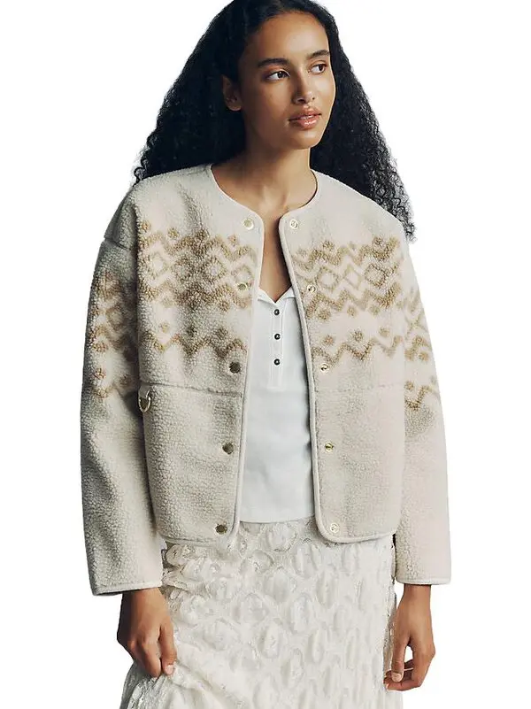 Barbour Ferrisdale Fleece Fair Isle Jacket - Neutral Pattern