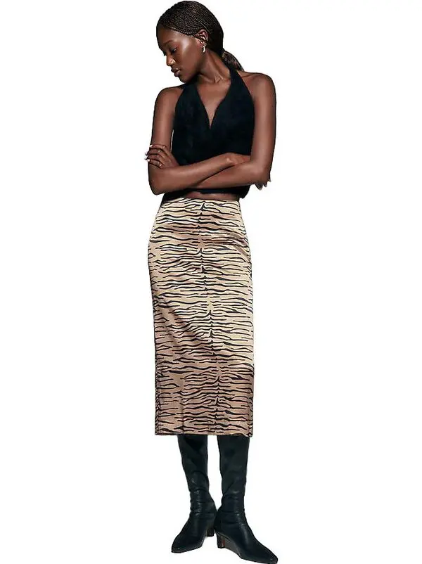 REFORMATION Helen 1% Silk Midi Skirt - Tiger