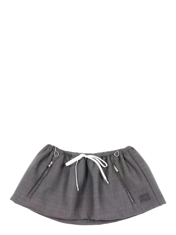 Miu Miu 2010s Drawstring Check Mini Skirt - Grey