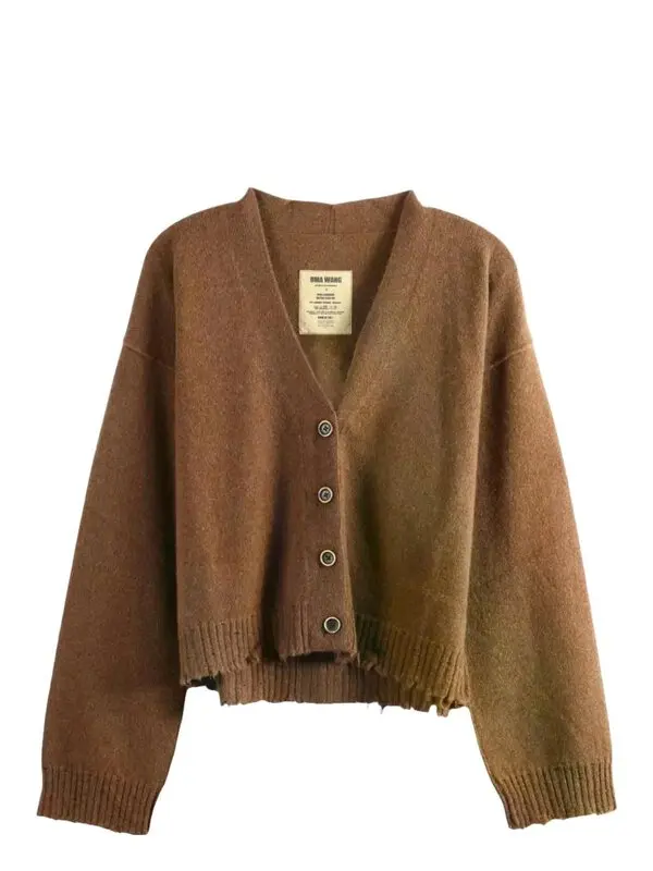 UMA WANG Distressed V-neck Cardigan - Brown