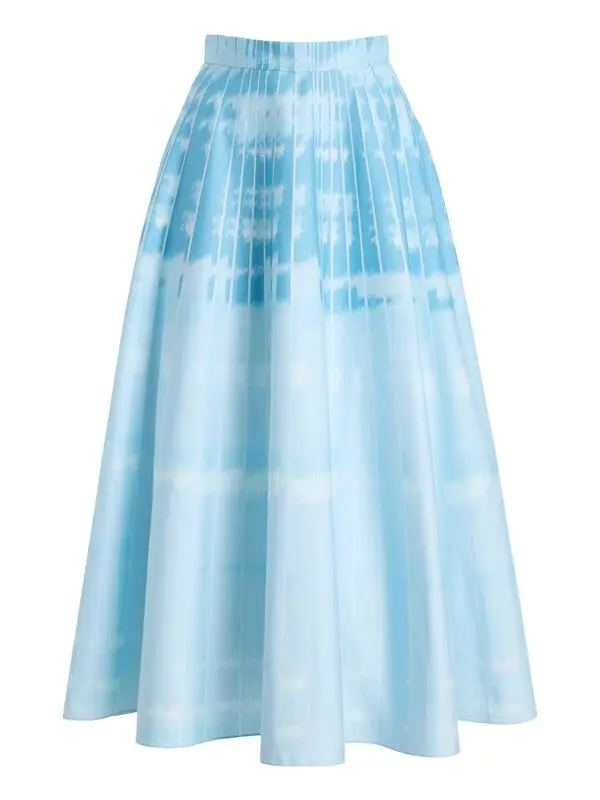 Oscar De La Renta Abstract Houndstooth Stretch-cotton Midi Skirt - Blue