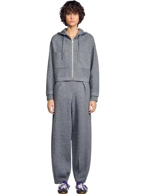 Sandro Hooded Rhinestone Cardigan - Grey