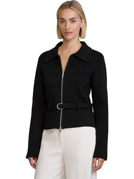 ELLE COLLECTION Belted Zip Sweater - Black