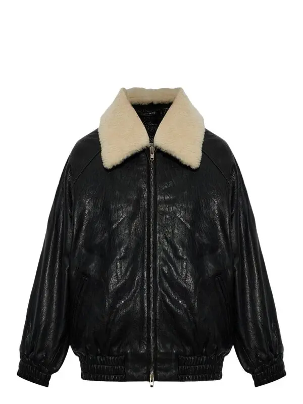 STAND STUDIO Zip-up Leather Bomber Jacket - Black