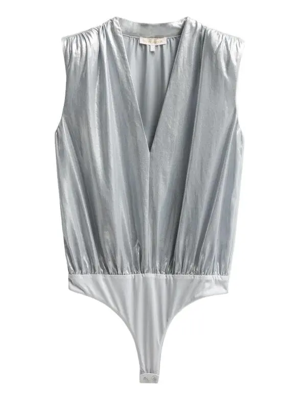 Ramy Brook Lucien Metallic V-neck Bodysuit - Light Silver