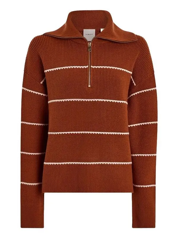 Varley Swanson Striped Zip-front Sweater - Ginger Bread