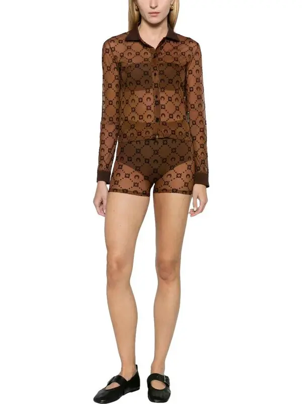 MARINE SERRE Moonogram Mesh Flock Biker Shorts - Brown