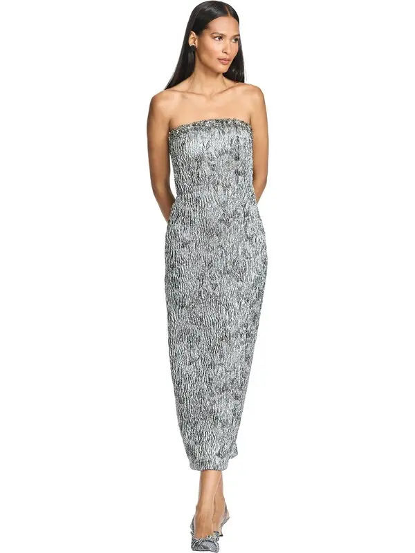 Sachin & Babi Natalia Grey Metallic Sleeveless Column Midi Dress - Graphite