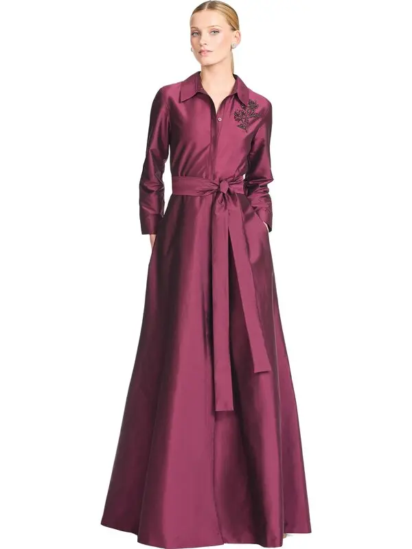 Sachin & Babi Maeve Red Taffeta Long Sleeve A-line Gown - Mulberry