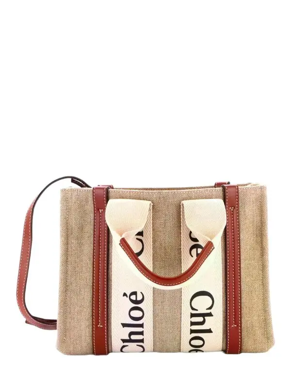 Chloé Woody Convertible Canvas With Leather Small Tote Bag - Brown