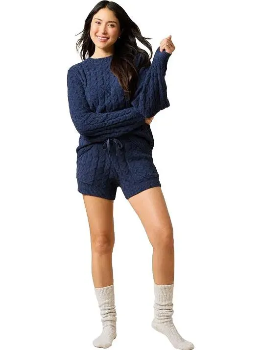 SOFTIES Cable Knit Marshmallow Crew Neck With Shorty Set - Midnight