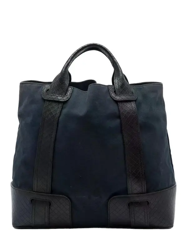 Bottega Veneta 2012-2026 Nappa Intrecciato Trimmed Canvas Tote Bag - Blue