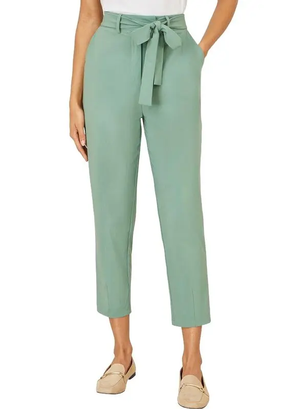 YUMI Stretch Tie-belt Capri Pants - Green