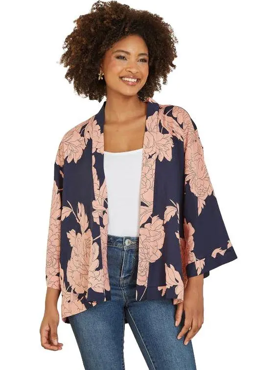 YUMI Blossom Print Relaxed Jacket - Navy