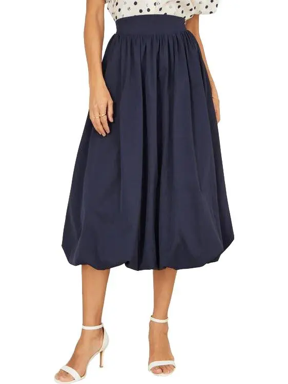 YUMI Satin Bubble Hem Midi Skirt - Navy