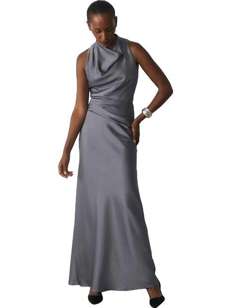 The Fold Matera Velvet Cowl Neck Maxi Dress - Silver