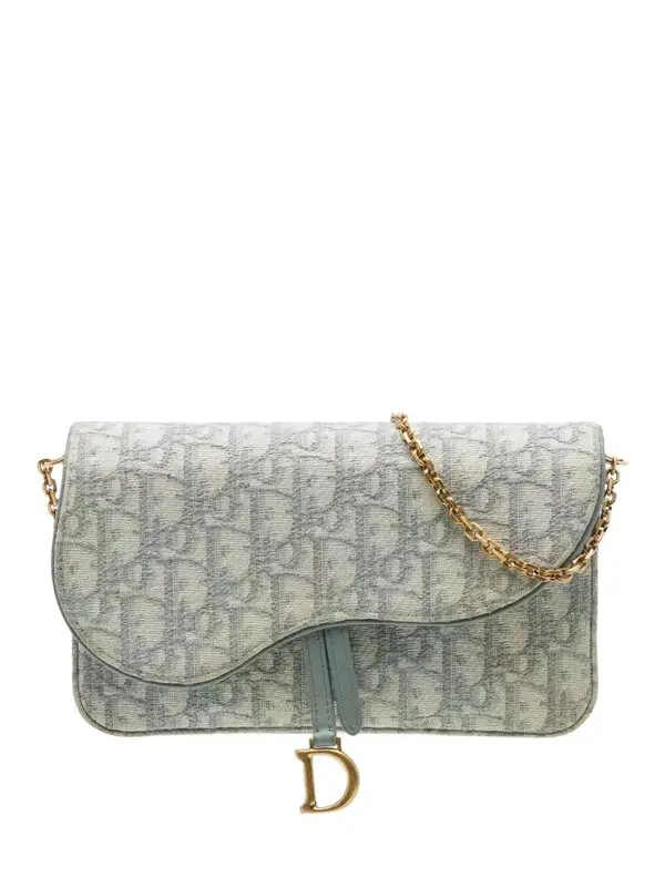 Dior 2023 Oblique Canvas Saddle Wallet On Chain Crossbody Bag - Grey