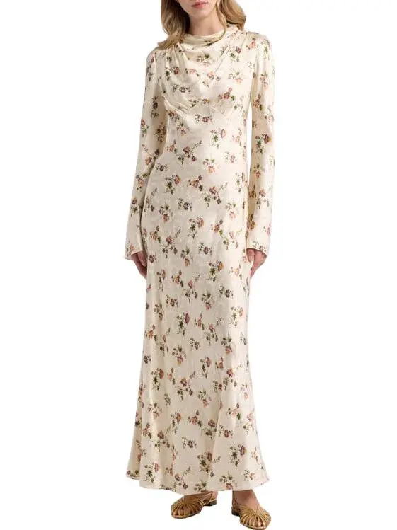 DÔEN Melora Cowl Neck Maxi Dress - Creme Hillside Thistles