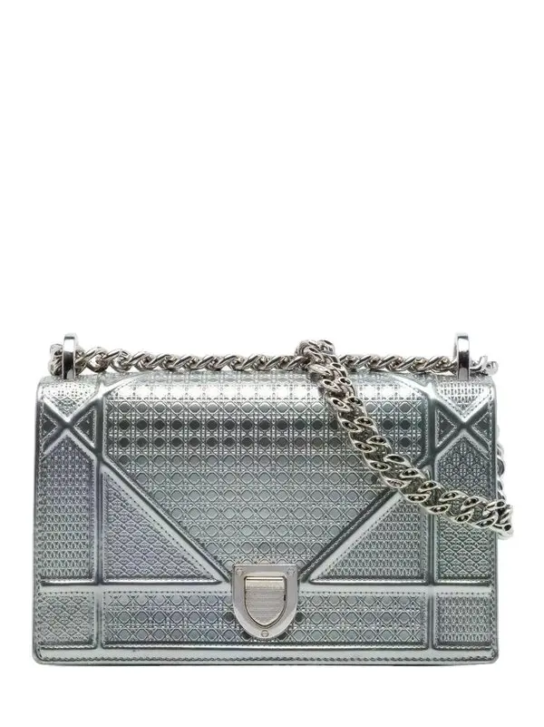 Dior 2018 Small Metallic Patent Microcannage Diorama Flap Crossbody Bag - Silver