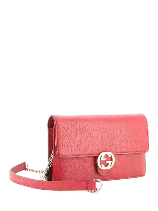 Gucci Interlocking Wallet On Chain Leather Crossbody Bag - Red