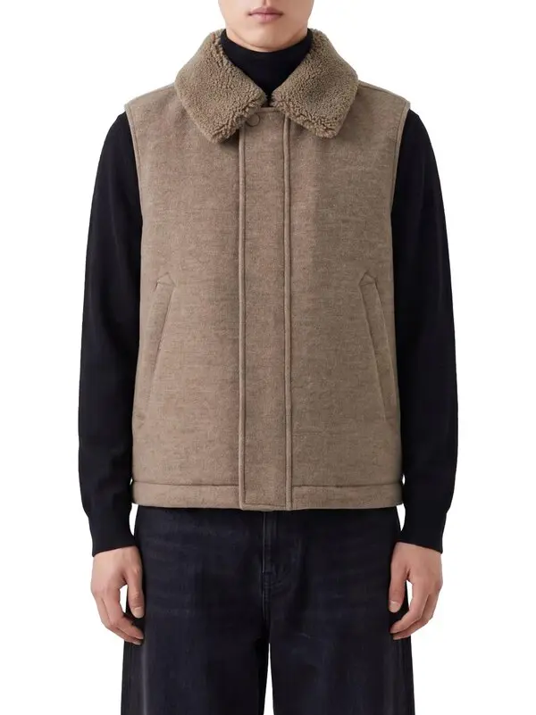 Canali Padded Wool And Cashmere Gilet With Fur Collar - Beige