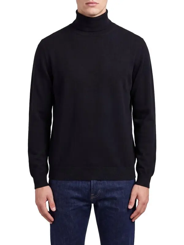 Fedeli Long-sleeved Turtleneck Jumper In Pure Virgin Wool With Ribbed Trims - Black