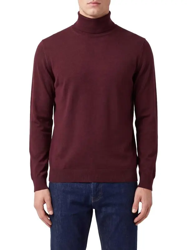 Fedeli Long-sleeved Turtleneck Jumper In Pure Virgin Wool With Ribbed Trims - Red