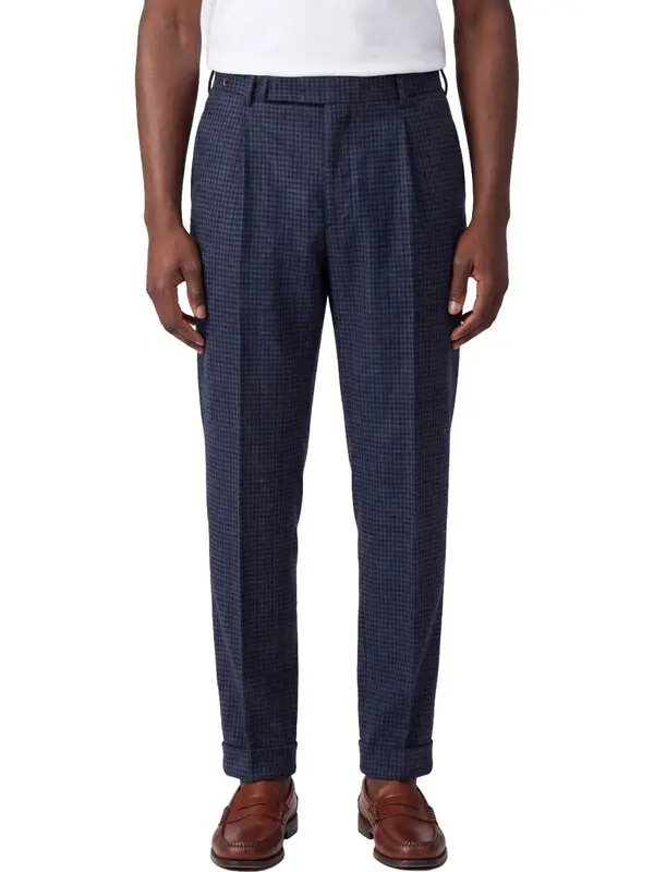 PT TORINO Check Tailored Trousers In Virgin Wool And Cashmere With Pleats - Blue