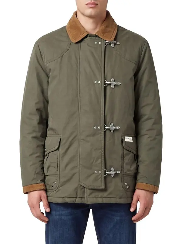 FAY Extrafine Merino Wool Utility Coat With Iconic Hooks And Velvet Collar - Green
