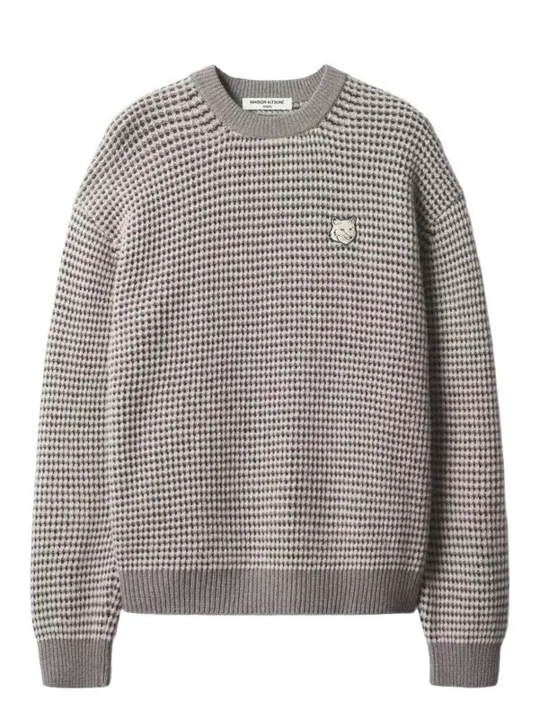 Maison Kitsuné Fox-patch Waffle-knit Sweater - Neutrals