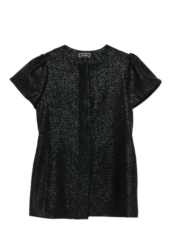 STYLAND Tweed Short-sleeve Coat - Black