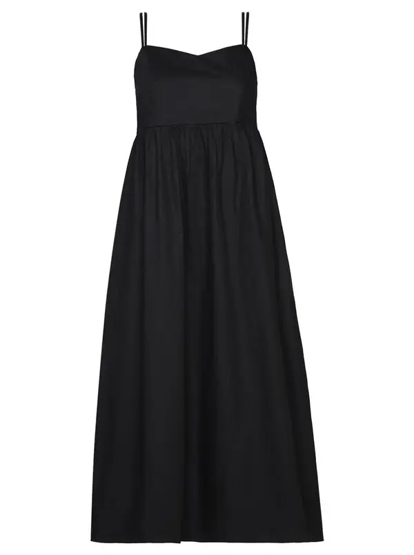 REISTOR Strappy Gathered Midi Cotton Dress - Black