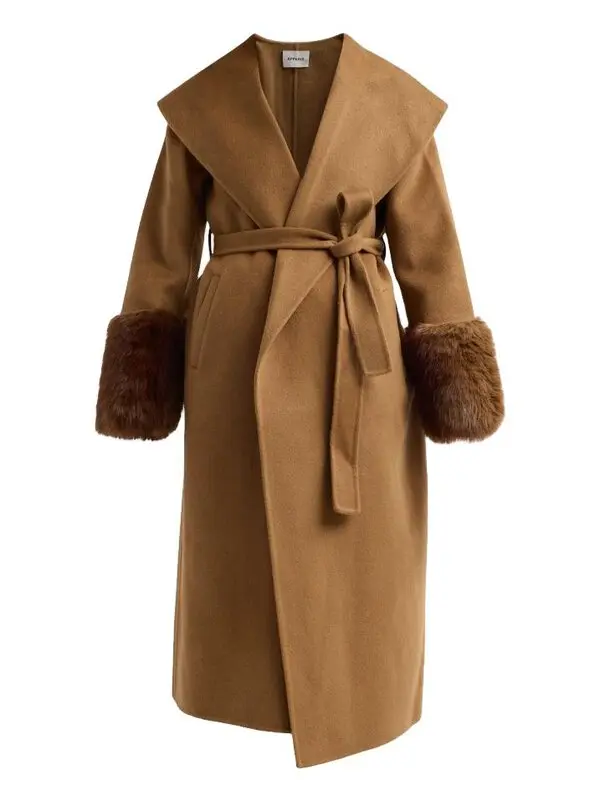 Apparis Jill Faux-mink Fur Cuff Wool Belted Coat - Camel