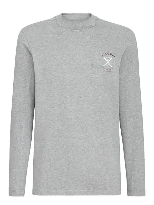 Brunello Cucinelli Comfort Silk Jersey Long Sleeve T-shirt With Embroidery - Medium Grey