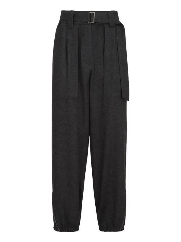 Brunello Cucinelli Virgin Wool And Cashmere Twill Flannel Loose Cargo Trousers - Anthracite