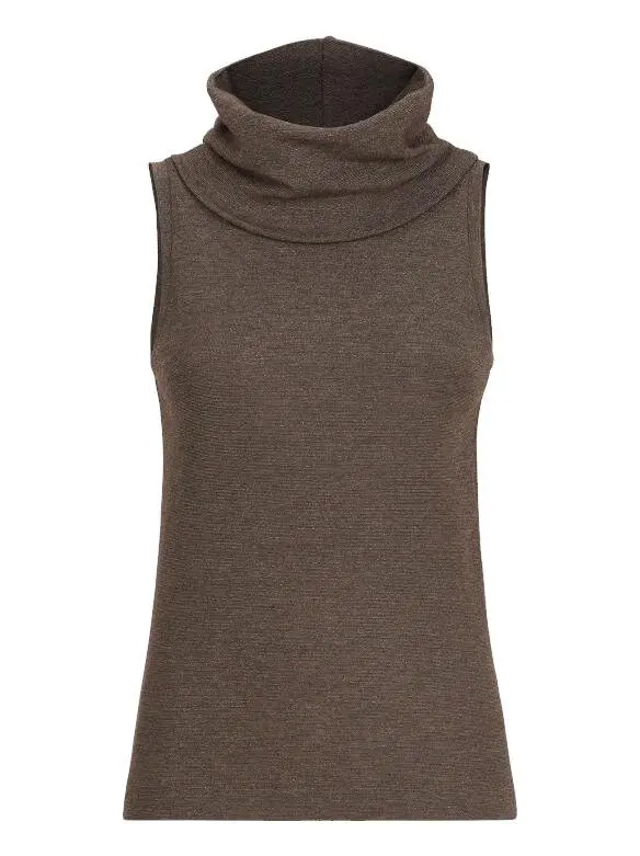 Brunello Cucinelli Sparkling Virgin Wool Jersey Turtleneck Top - Coffee