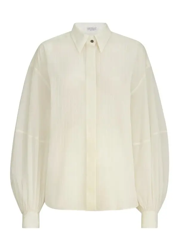 Brunello Cucinelli Silk Sparkling Pinstripe Shirt With Monili - White