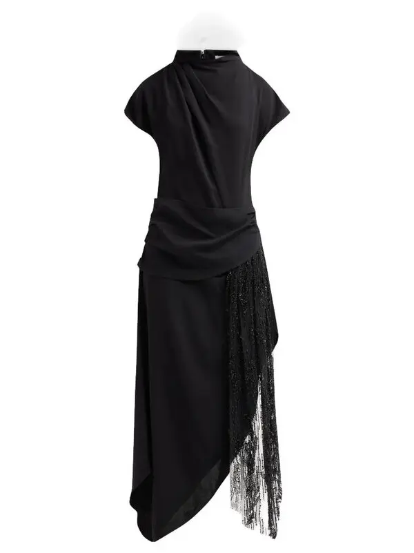Staud Effie Draped Asymmetric Midi Dress - Black