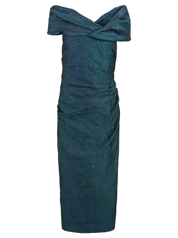 Ulla Johnson Violeta Off-shoulder Floral-jacquard Midi Dress - Blue