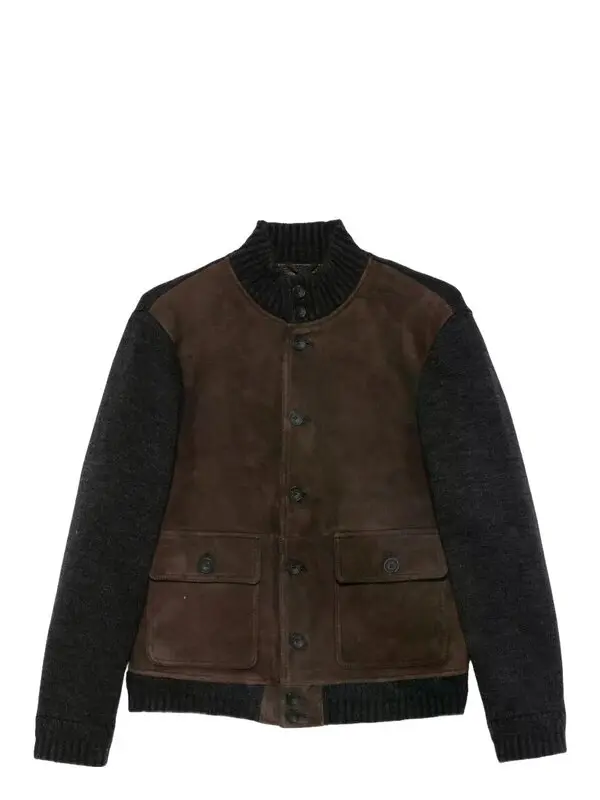 THE JACK LEATHERS Suede Panelled Knitted Jacket - Brown