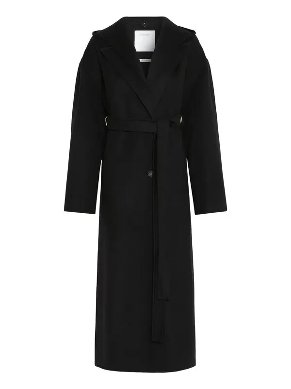 Sportmax Removable Inner Bib And Hood Wool Coat With Horn-effect Buttons - Nero