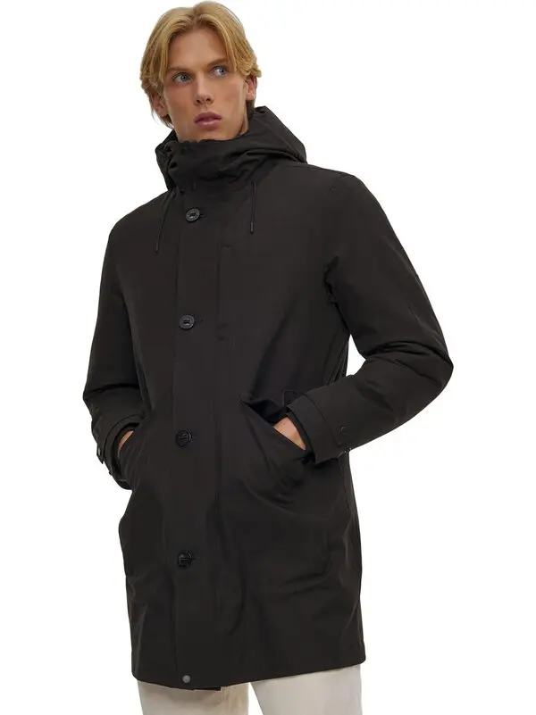 Woolrich 3-in-1 Reversible Quilted Jacket With Removable Inner, Drawstring Hood & Welt Pockets - Nero