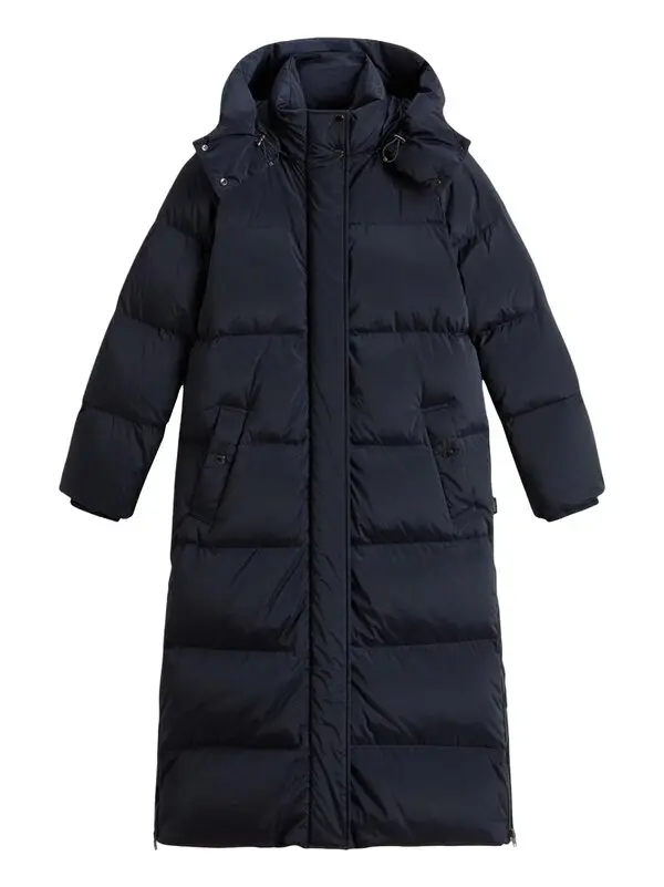Woolrich Horizontal Quilted Jacket With Removable Hood & Ribbed Cuffs - Blu