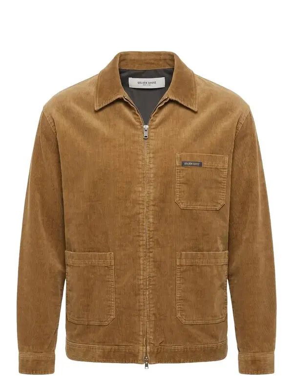 GOLDEN GOOSE Front Zip Cotton Jacket With Logo Details And Classic Collar - Marrone