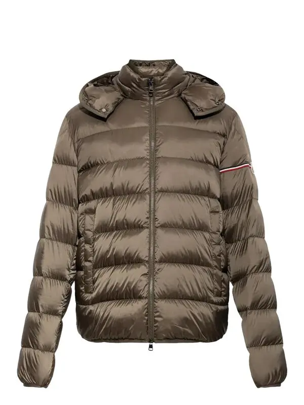 Moncler Nylon Lined Down Jacket With Detachable Hood And Piped Details - Verde