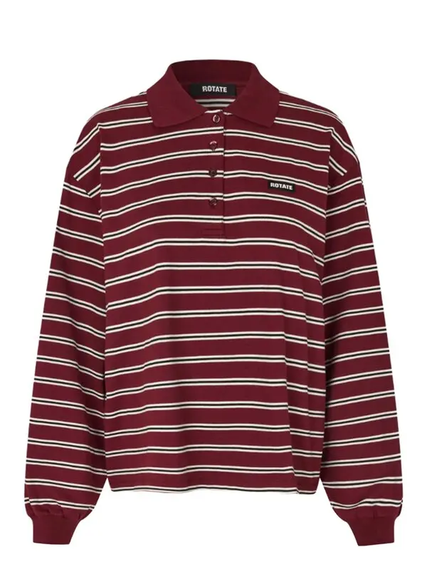 ROTATE BY BIRGER CHRISTENSEN Long-sleeve Piqué Polo Shirt With Striped Print - Rosso