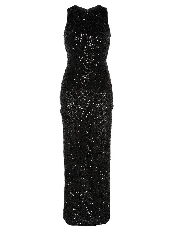 ROTATE BY BIRGER CHRISTENSEN Sequin Maxi Dress With Back Slit - Nero