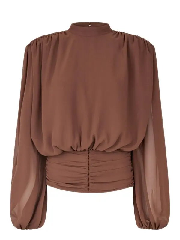 ROTATE BY BIRGER CHRISTENSEN Draped High-neck Blouse With Gathered Waist - Marrone
